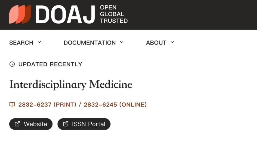 南方医院主办国际期刊Interdisciplinary MEDICINE被DOAJ数据库收录-南方医科大学